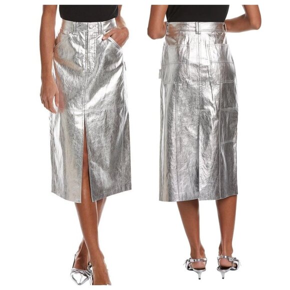A.L.C. | Skirts | Alc Alden Midi Skirt Front Slit Silver Coating | Poshmark